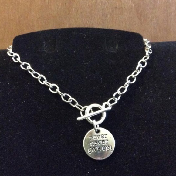 Jewelry | Silver Never Never Give Up Coin Toggle Necklace | Poshmark